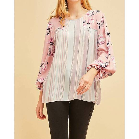 entro | Tops | New Entro Mixed Print Blouse In Blush | Poshmark